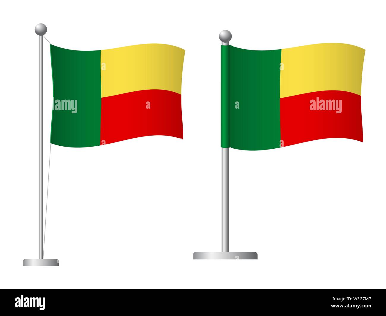 Benin flag on pole. Metal flagpole. National flag of Benin illustration ...