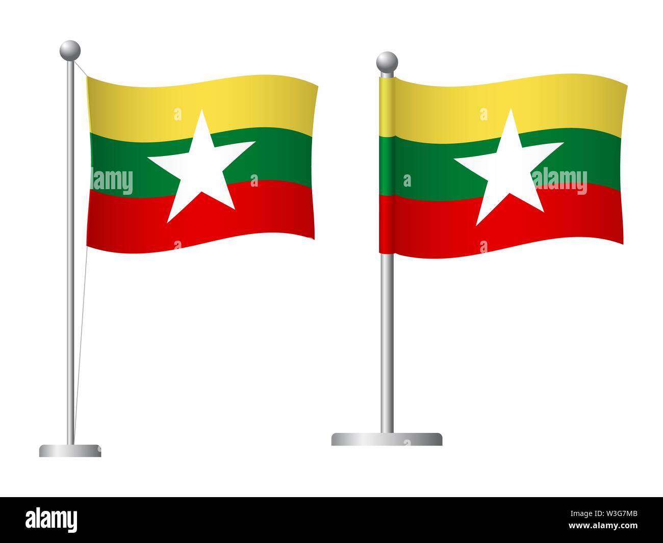 Burma flag on pole. Metal flagpole. National flag of Burma illustration ...