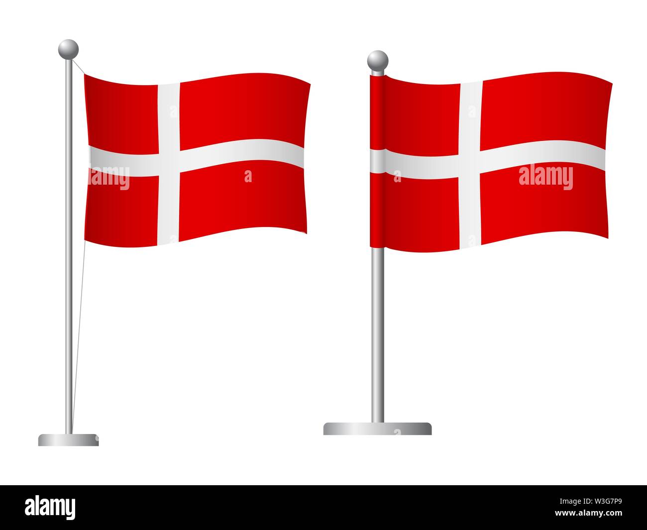 Denmark flag on pole. Metal flagpole. National flag of Denmark ...