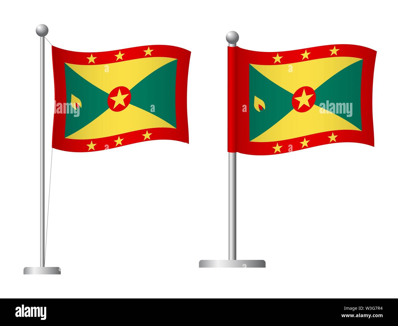 Grenada flag on pole. Metal flagpole. National flag of Grenada ...