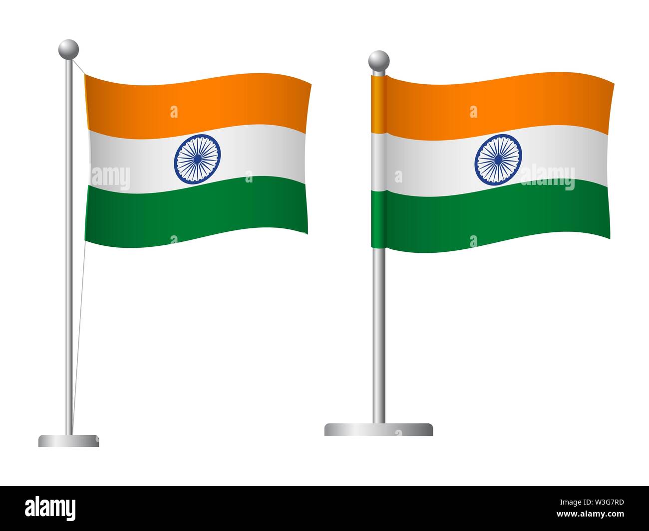 India flag on pole. Metal flagpole. National flag of India illustration ...