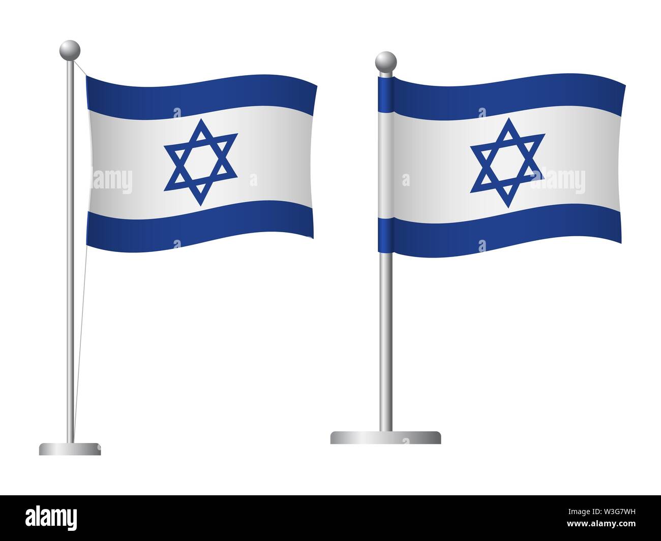 Israel flag on pole. Metal flagpole. National flag of Israel ...