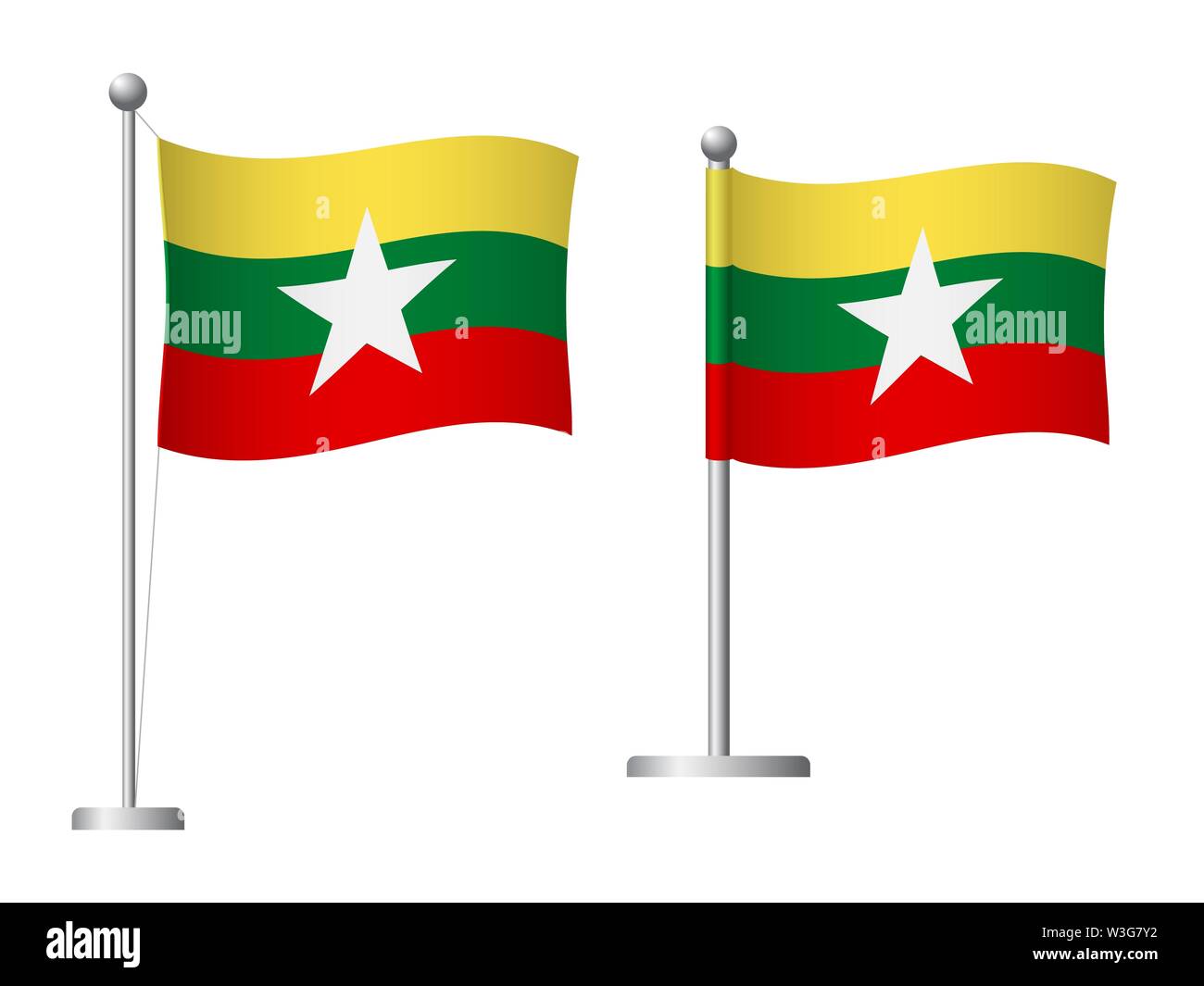 Myanmar flag on pole. Metal flagpole. National flag of Myanmar ...