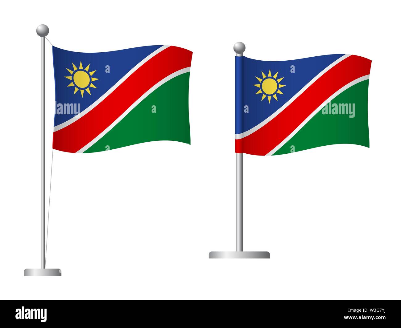 Namibia flag on pole. Metal flagpole. National flag of Namibia ...