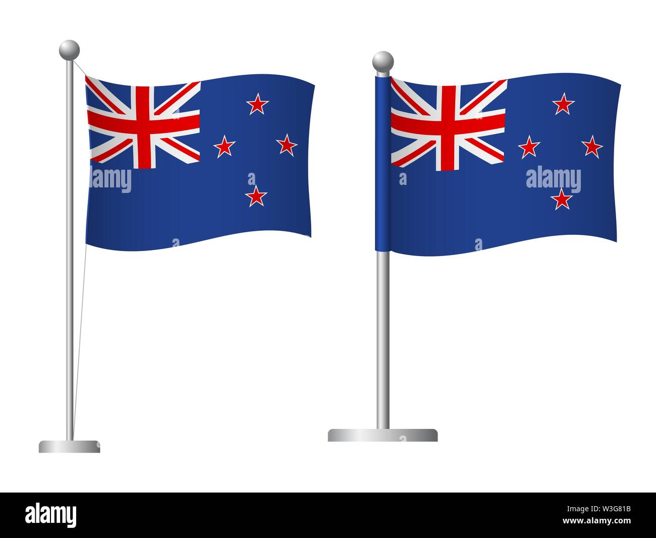 New Zealand flag on pole. Metal flagpole. National flag of New Zealand ...