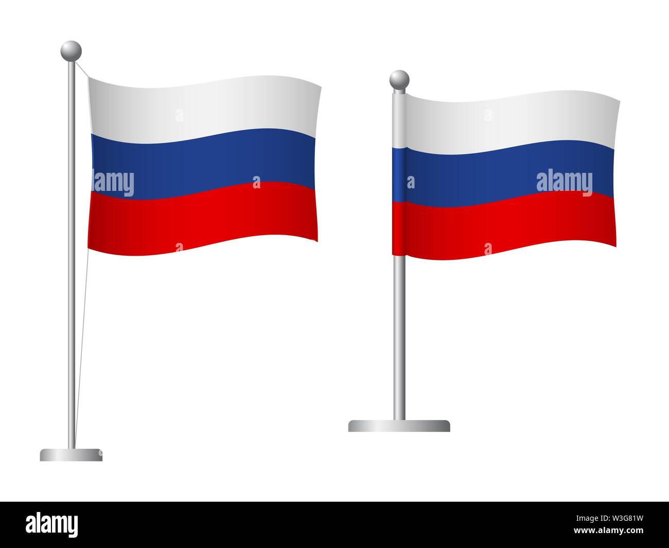 Russia flag on pole. Metal flagpole. National flag of Russia ...
