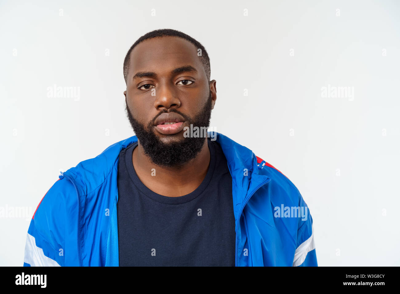 Portrait handsome muscular Black man with cheerful expression Stock ...