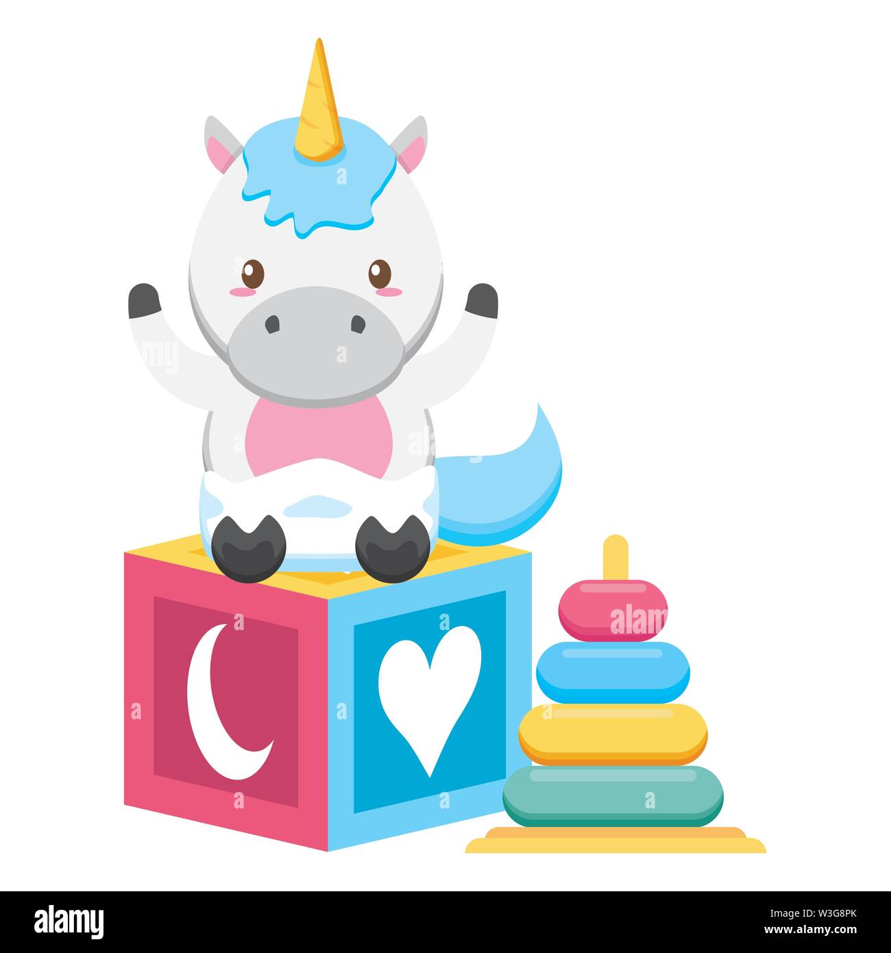 cute little unicorn with rings and block Stock Vector Image & Art - Alamy