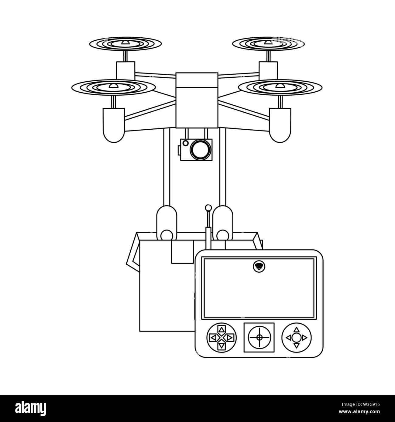 air drone remote control cartoon in black and white Stock Vector Image ...