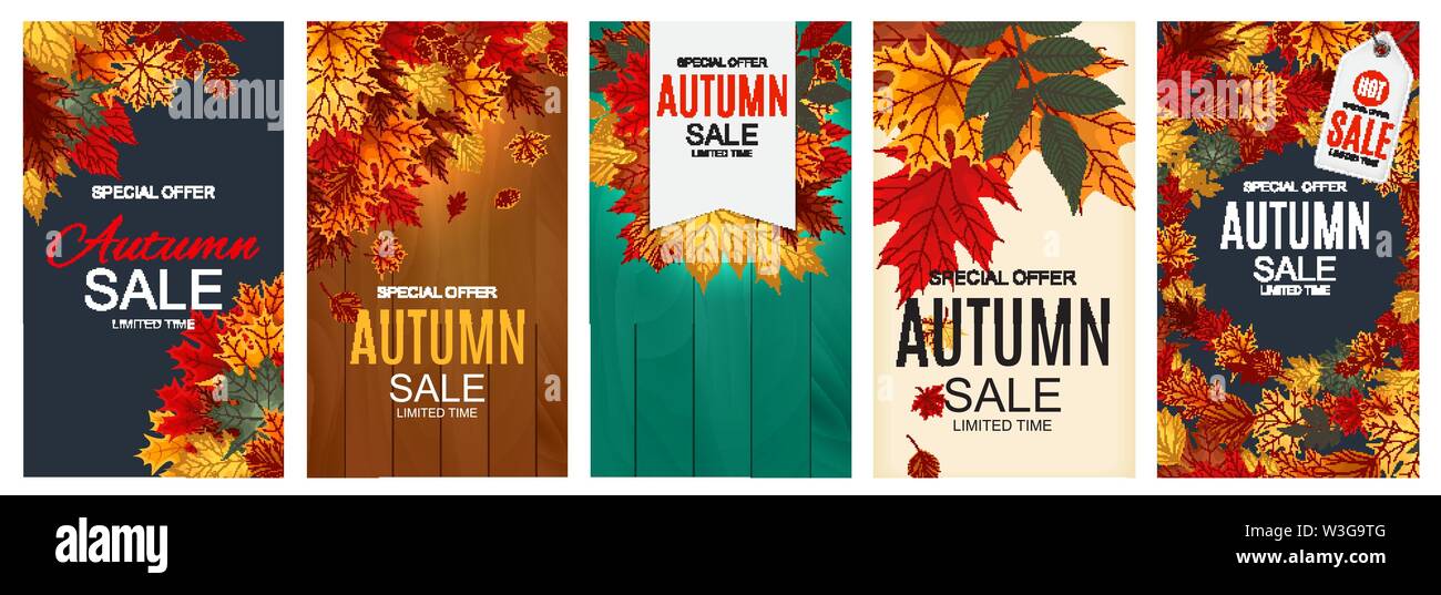 Abstract Vector Illustration Autumn Sale Background with Falling Autumn ...