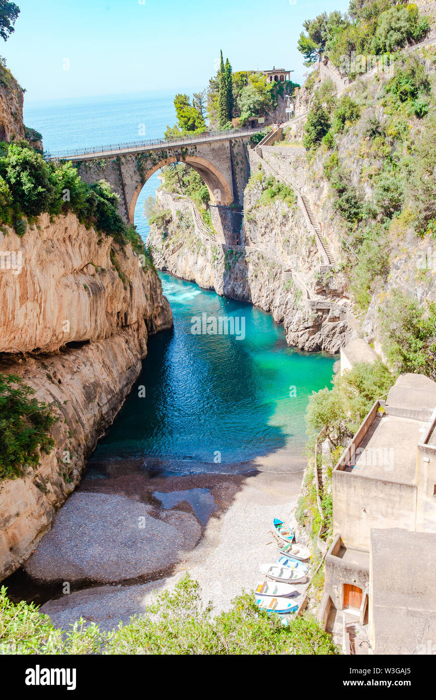 Famous fiordo di furore beach seen from bridge Stock Photo - Alamy
