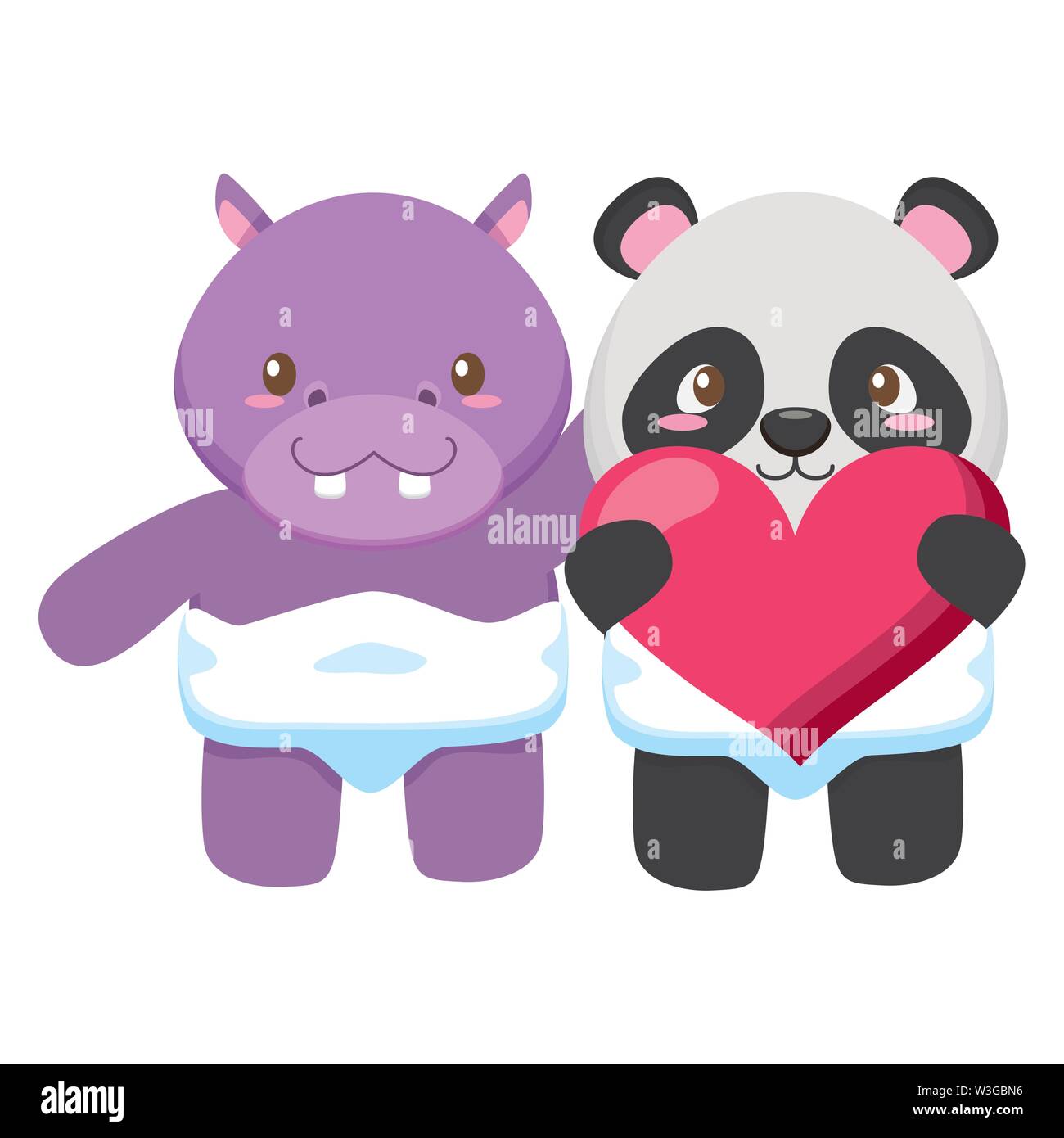 cute little bear panda and hippo with heart Stock Vector Image & Art ...