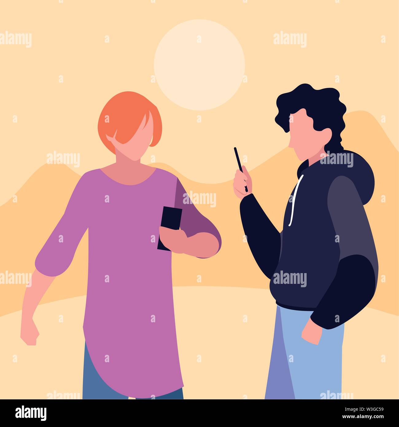 two men using smartphone social media vector illustration Stock Vector ...