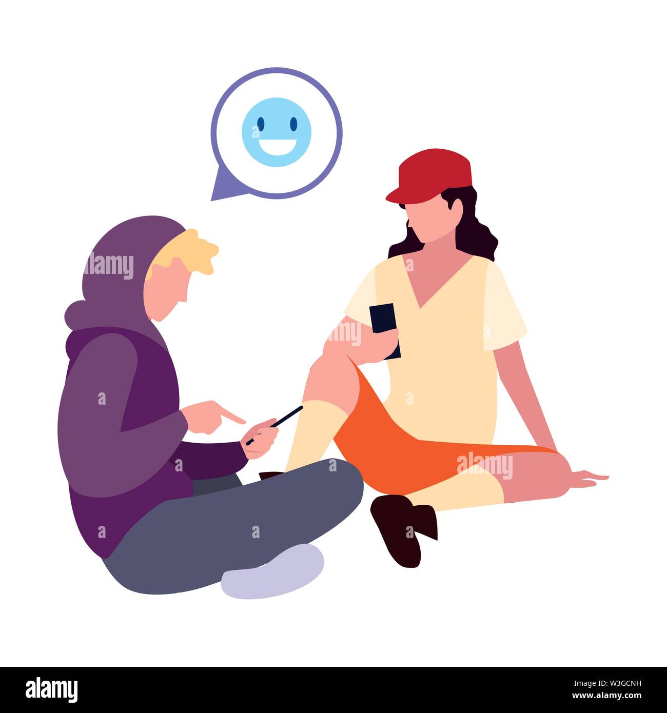 two men using smartphone social media vector illustration Stock Vector ...