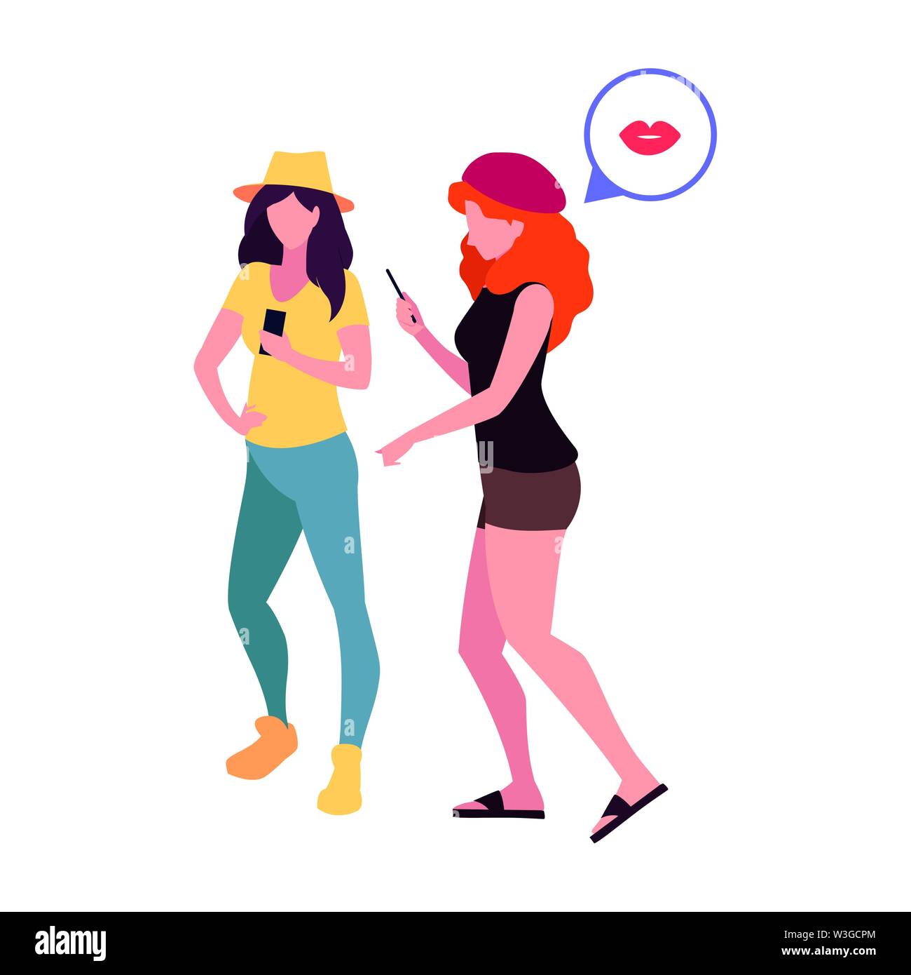 two women characters using smartphone vector illustration Stock Vector ...