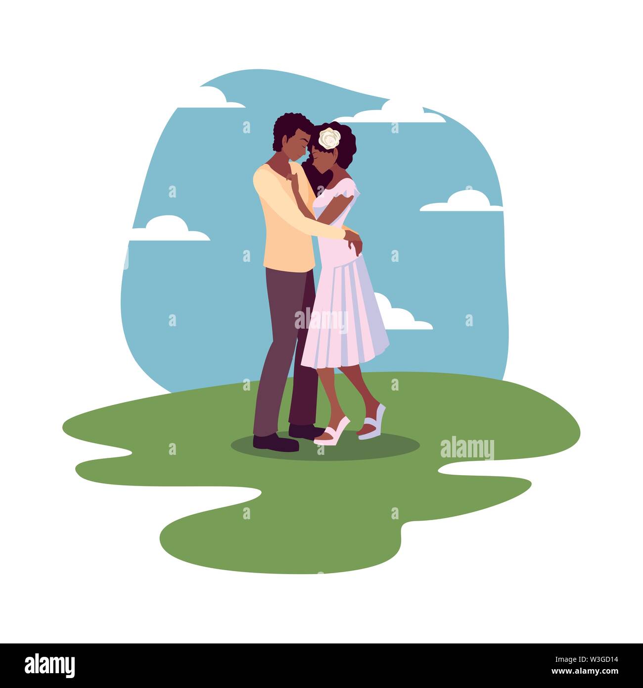 romantic couple hugging outdoor landscape vector illustration Stock ...