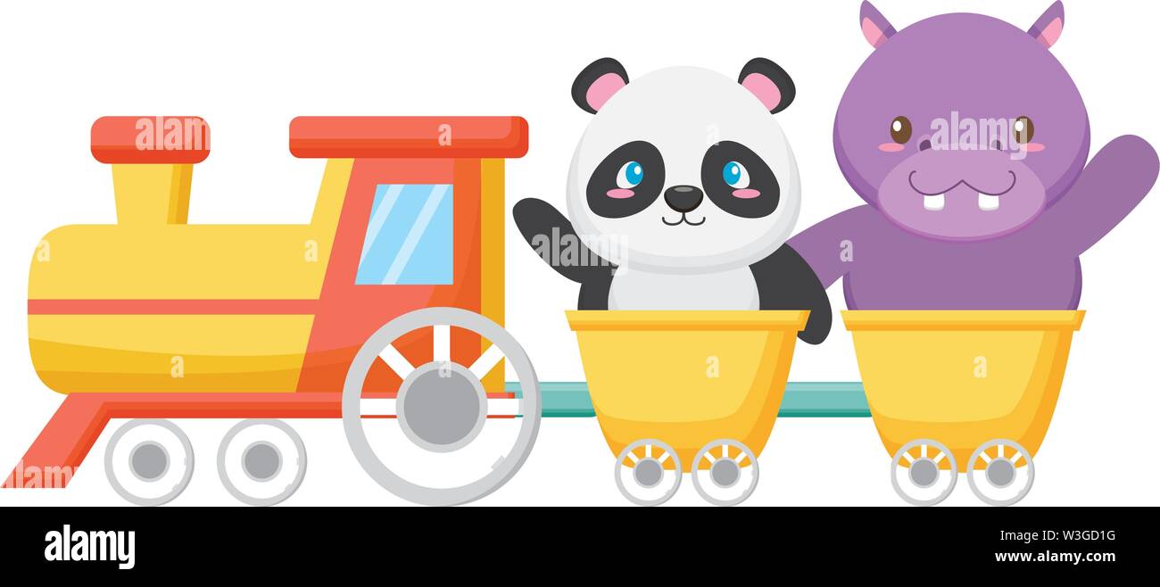 cute little bear panda and hippo in train Stock Vector Image & Art - Alamy