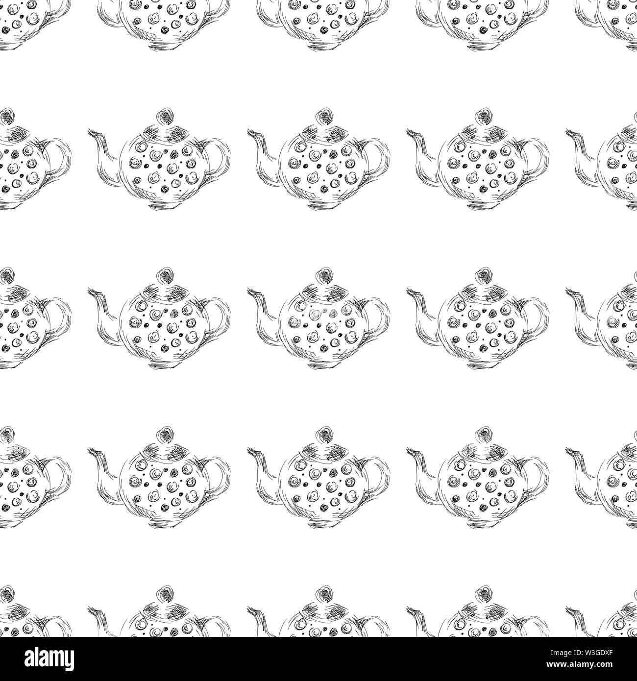 Seamless retro hand drawn teapots, great design for any purposes ...