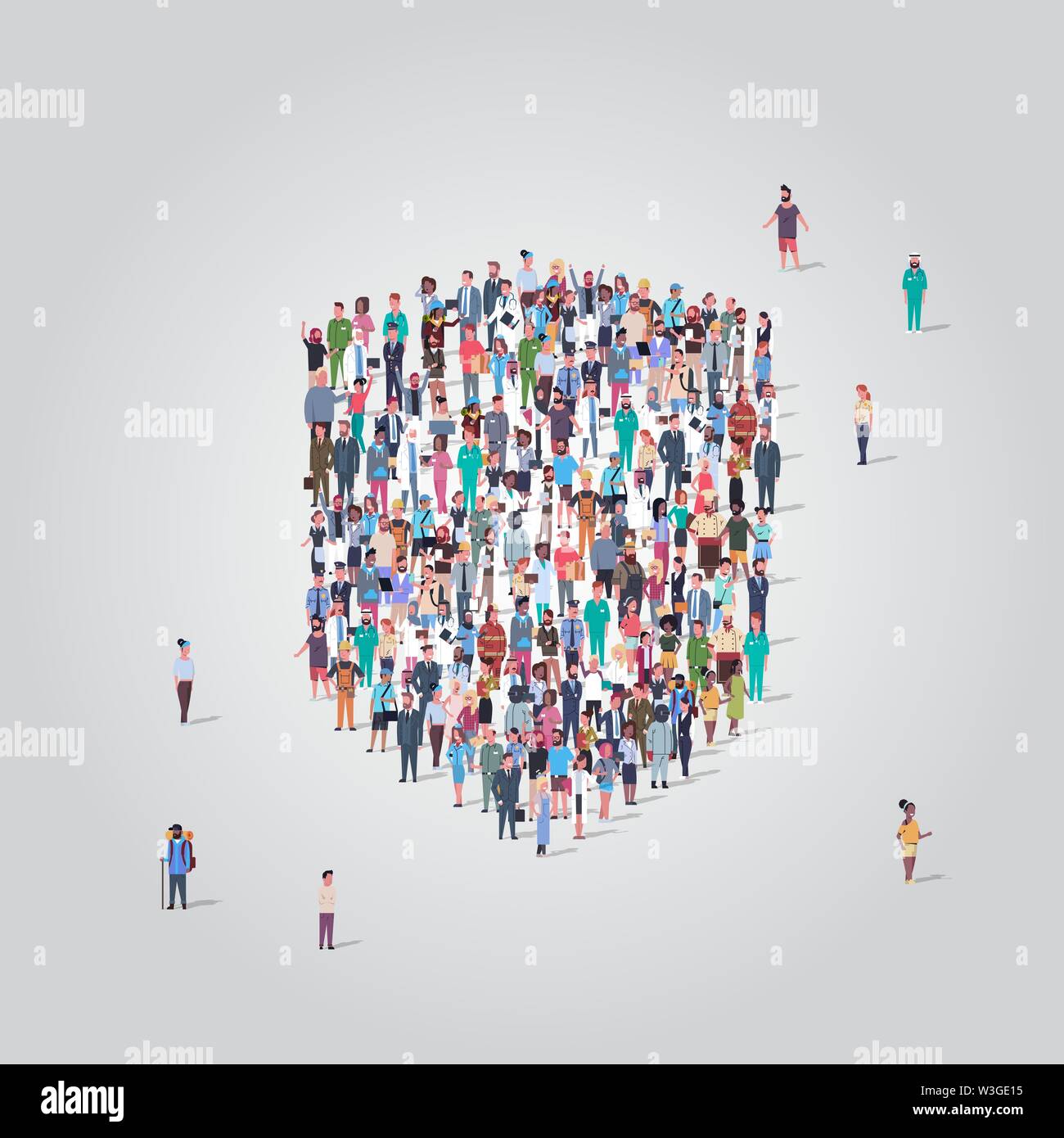 people crowd gathering in shield icon shape social media community ...