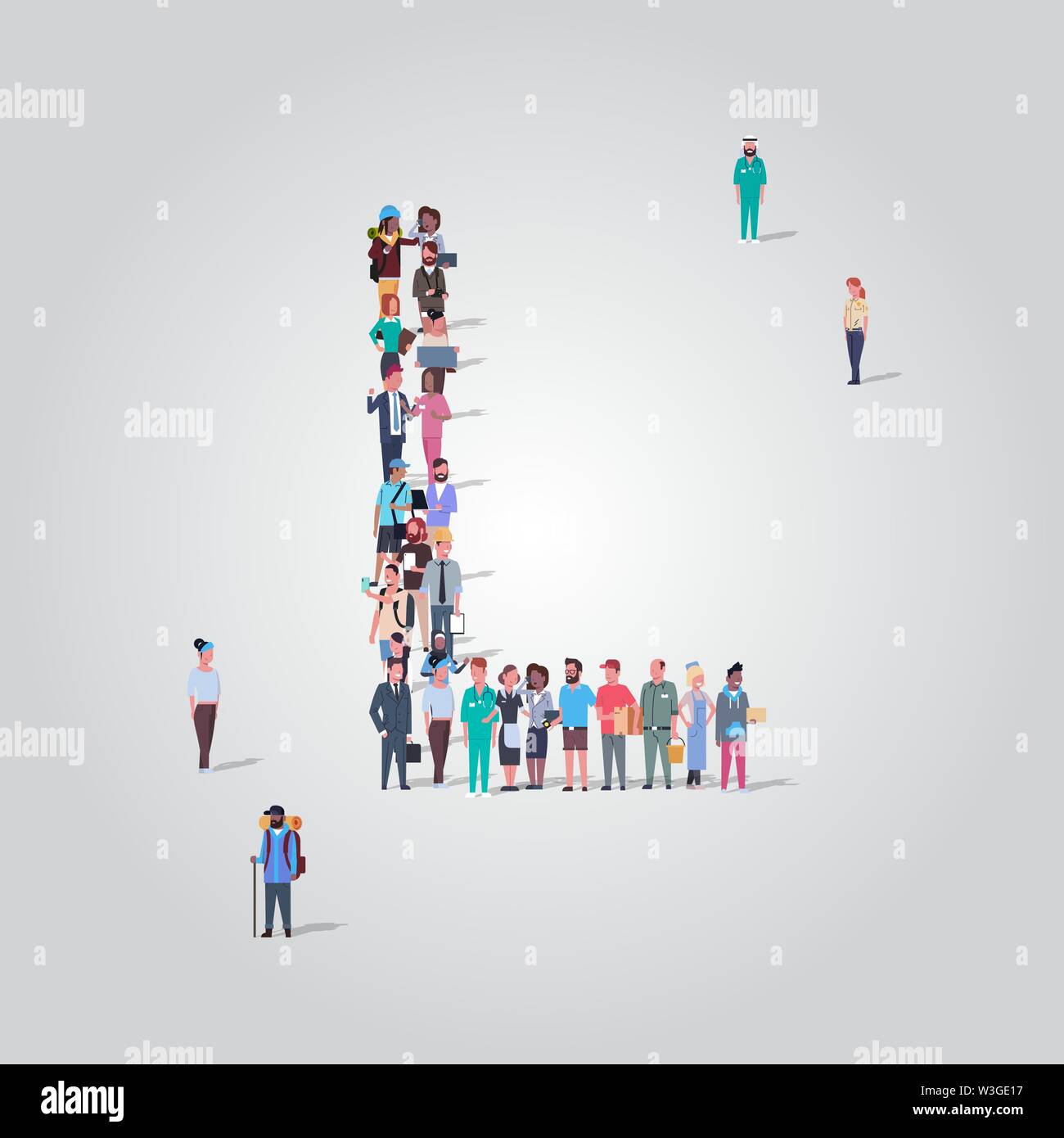 big people crowd gathering in shape letter L different occupation ...