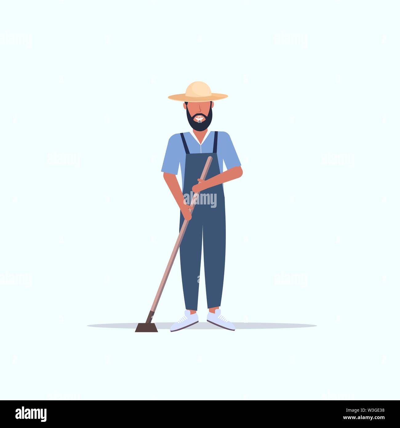 male gardener using hoe countryman hoeing in garden planting harvesting ...