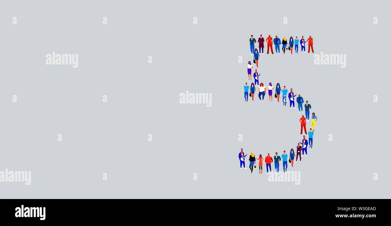 business people crowd gathering in number five 5 shape businesspeople ...