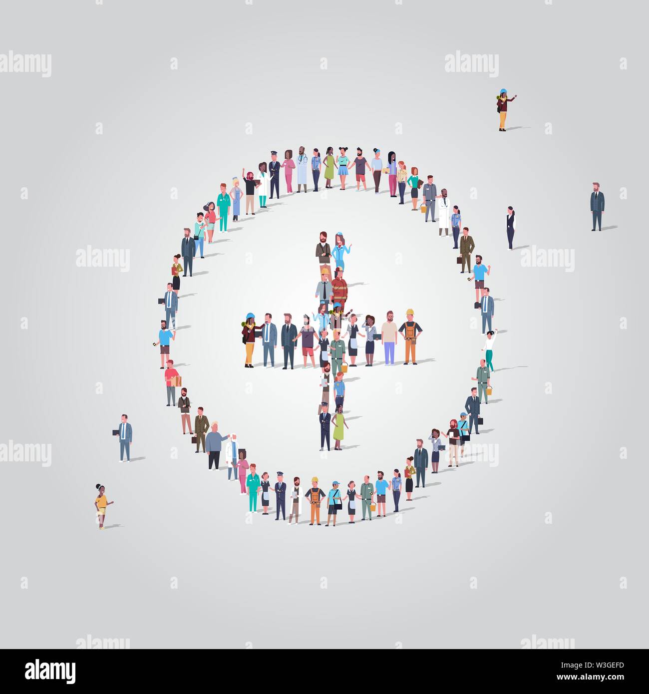 big people crowd standing together in shape of plus sign different ...