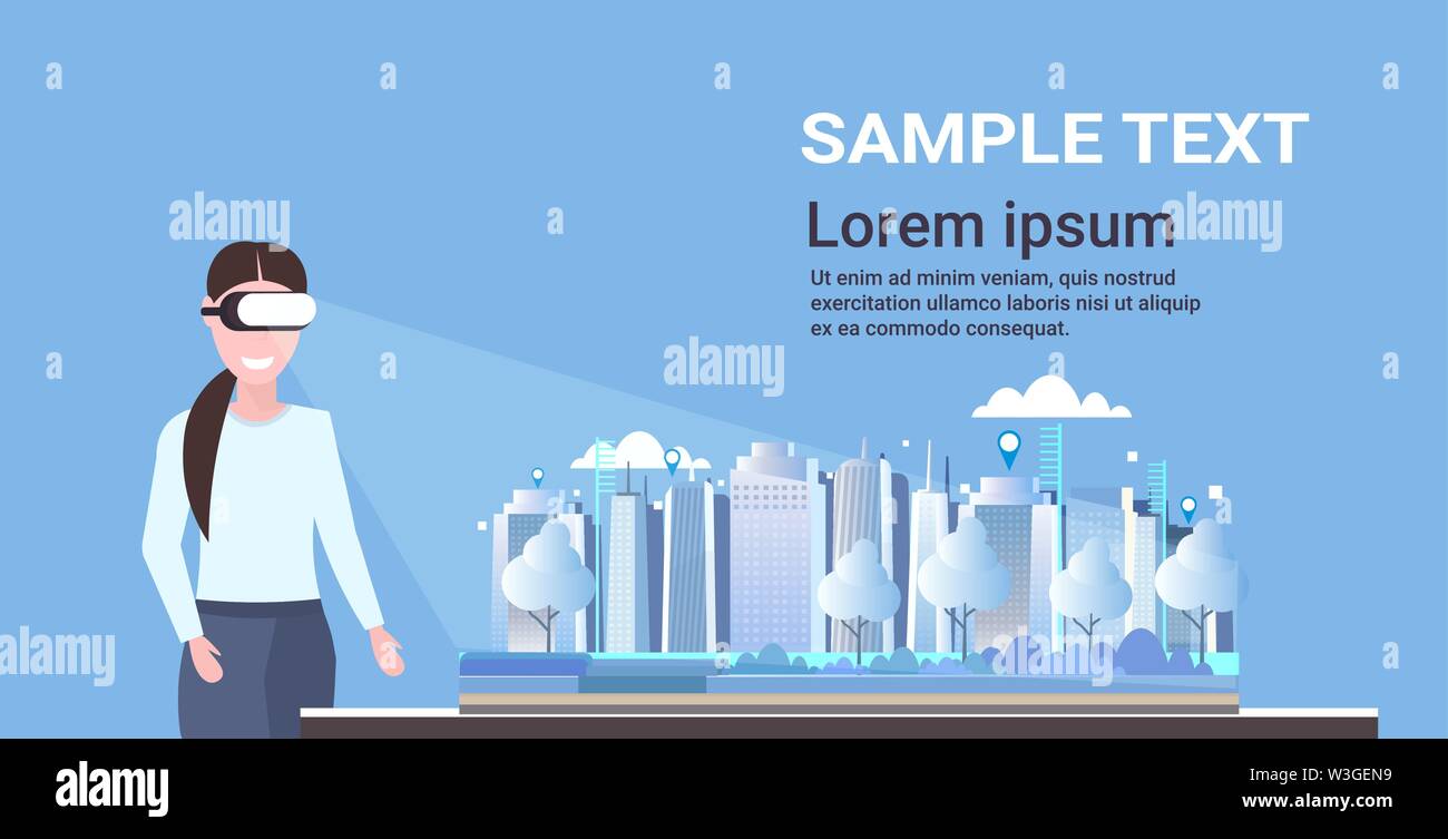 woman architect wearing digital glasses virtual reality 3d building ...