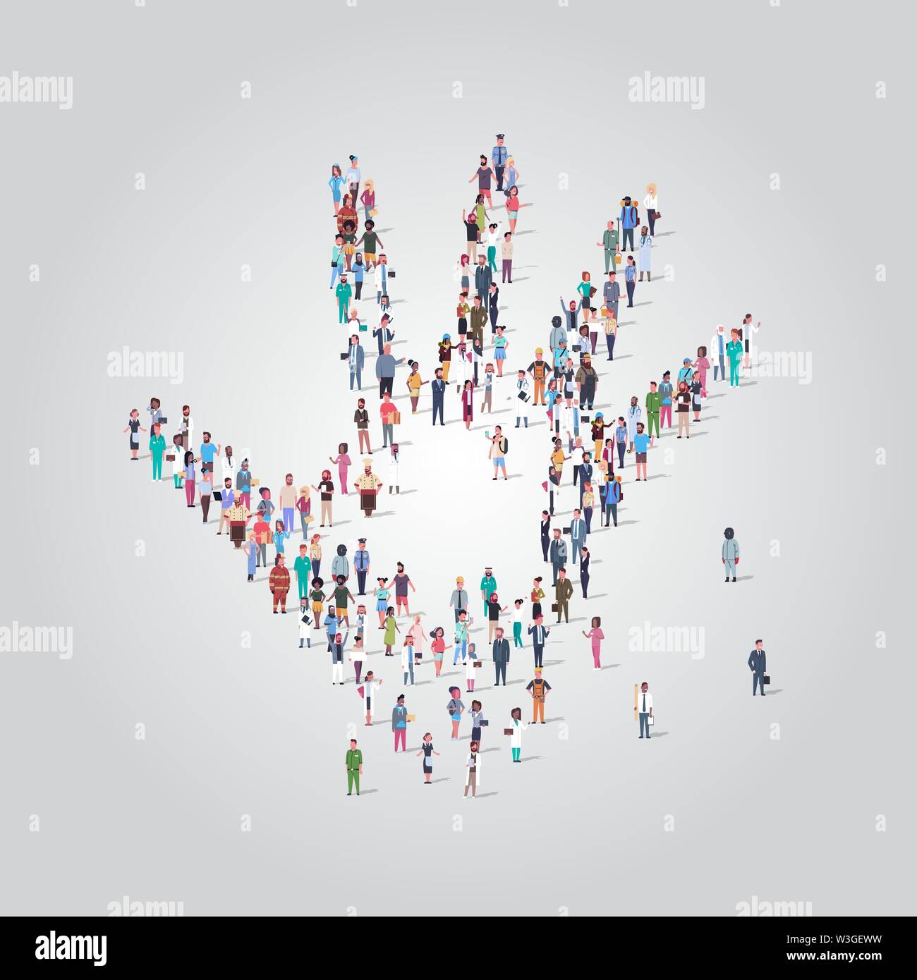 people crowd gathering in shape of palm hand icon social media ...