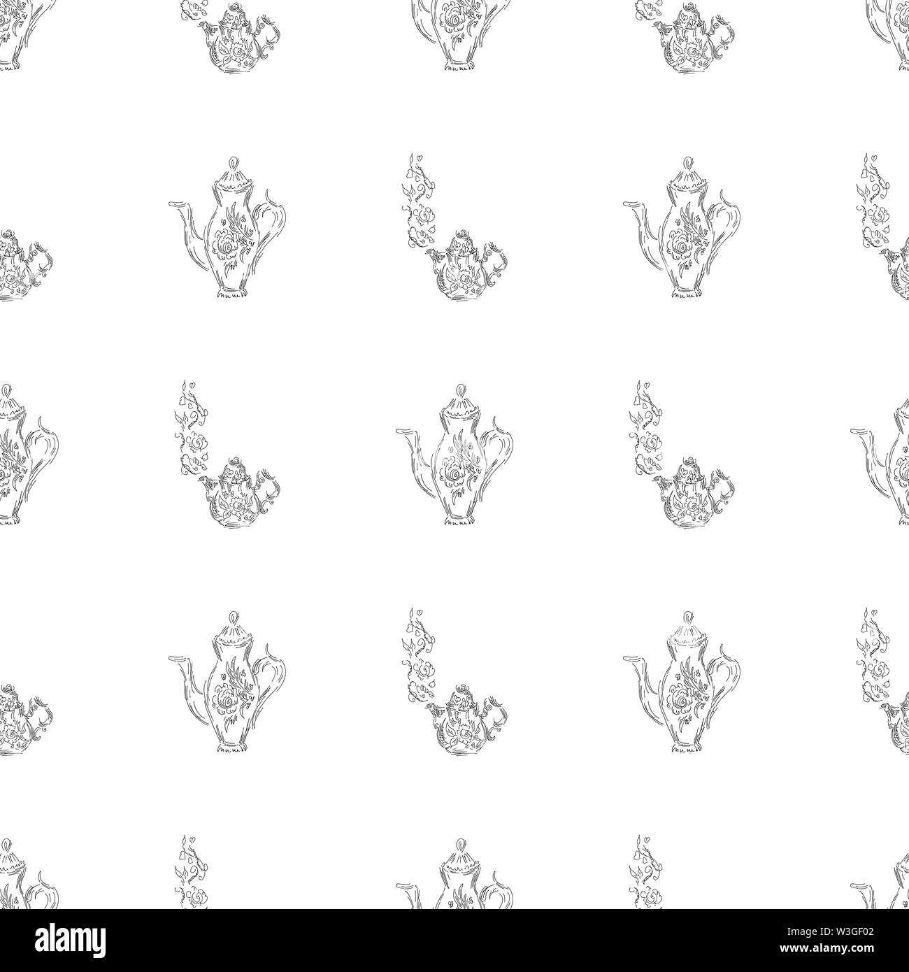 Seamless retro hand drawn teapots, great design for any purposes ...