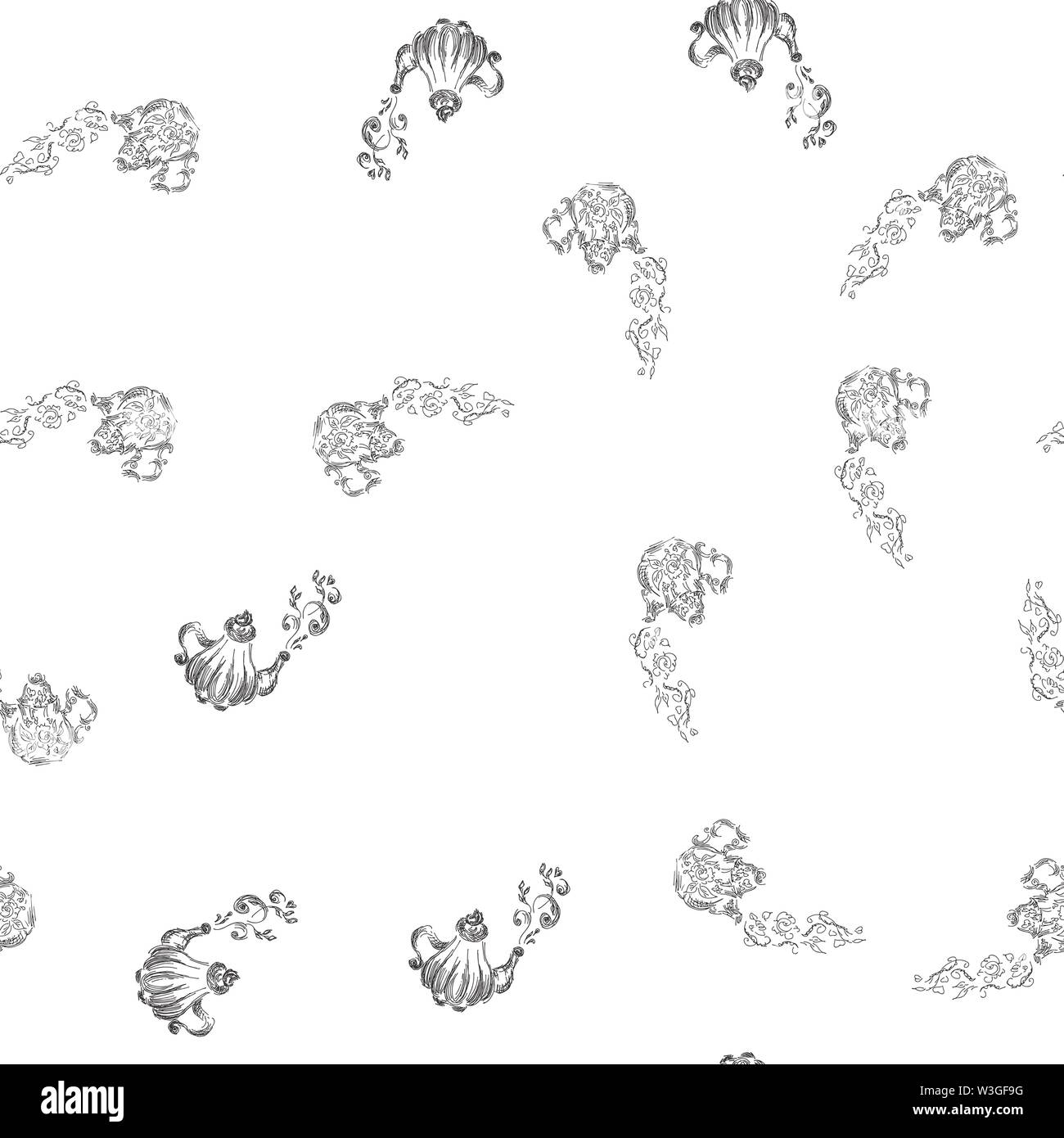 Seamless retro hand drawn teapots, great design for any purposes ...