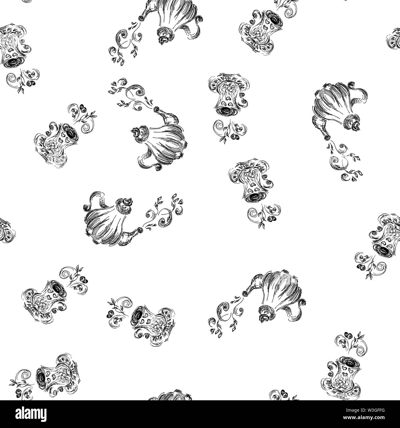 Seamless pattern of teapots and teacups isolated on white background ...