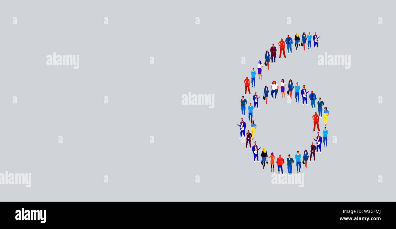 business people crowd gathering in number six 6 shape businesspeople ...