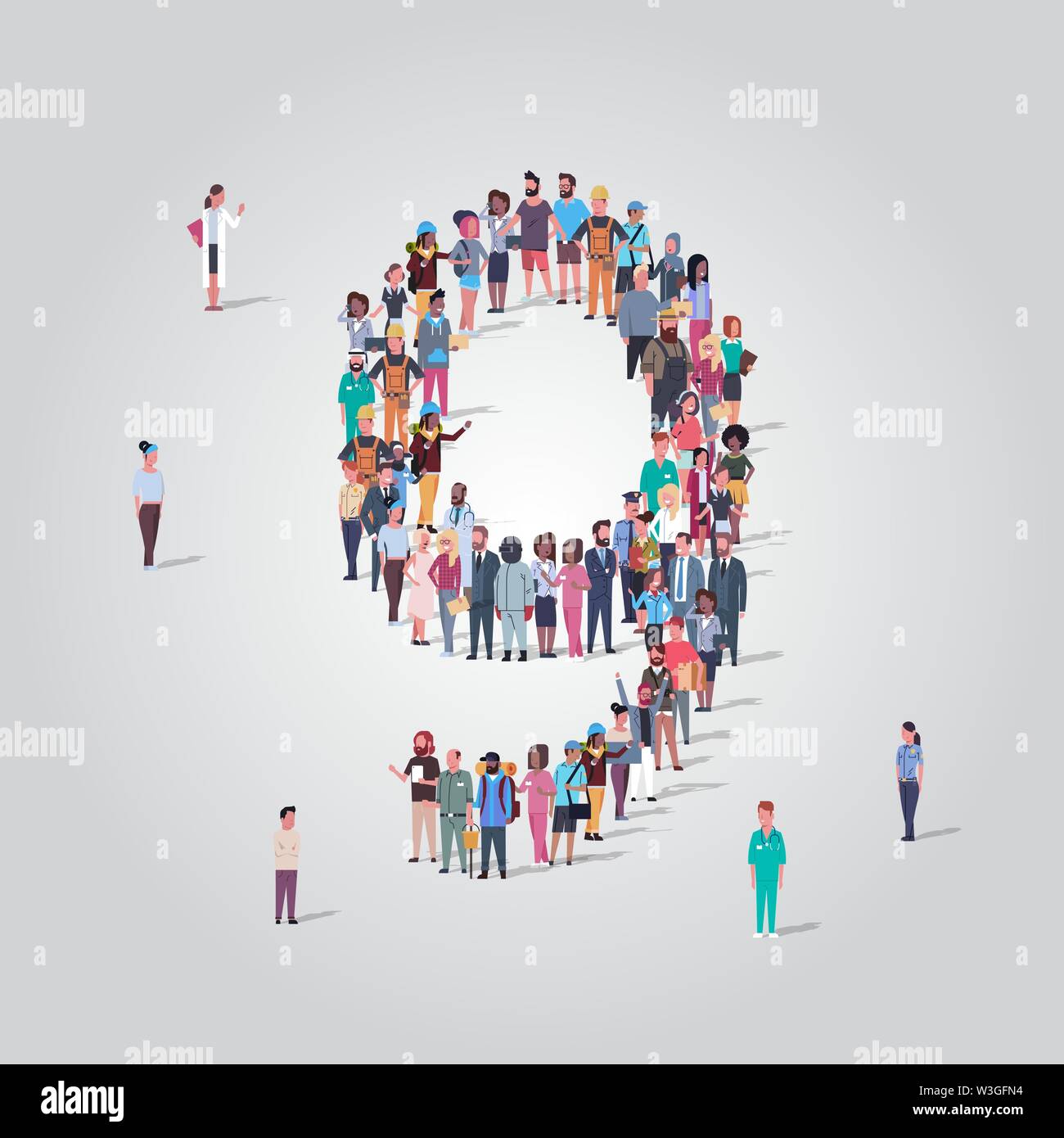 big people crowd forming number nine 9 shape different occupation ...
