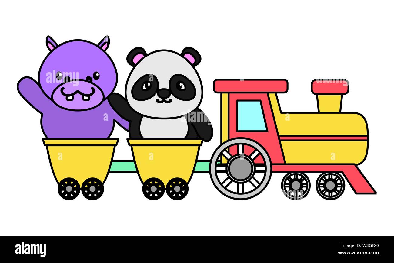 cute little bear panda and hippo in train Stock Vector Image & Art - Alamy