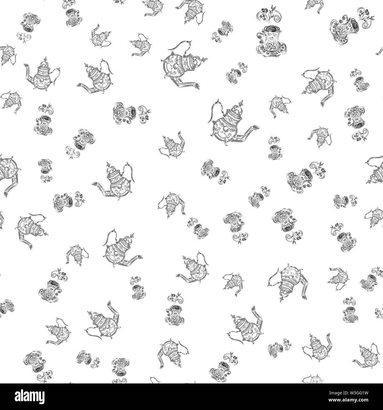 Seamless pattern of teapots and teacups isolated on white background ...