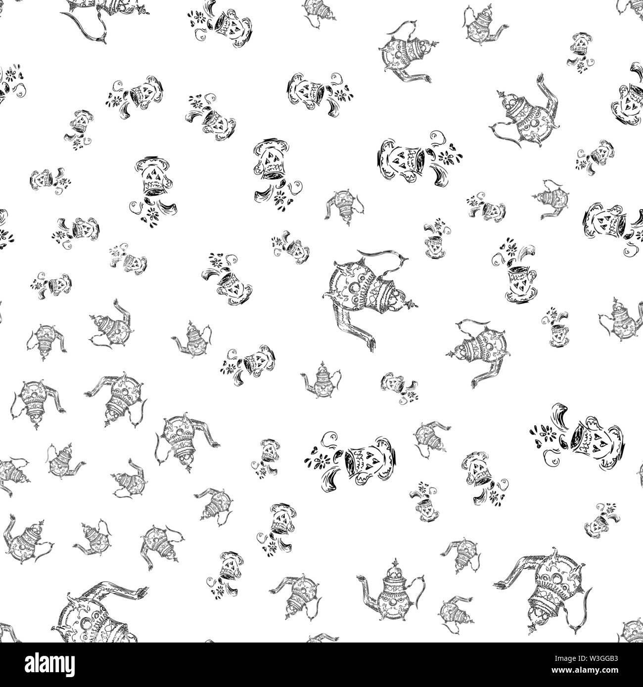 Seamless pattern of teapots and teacups isolated on white background ...