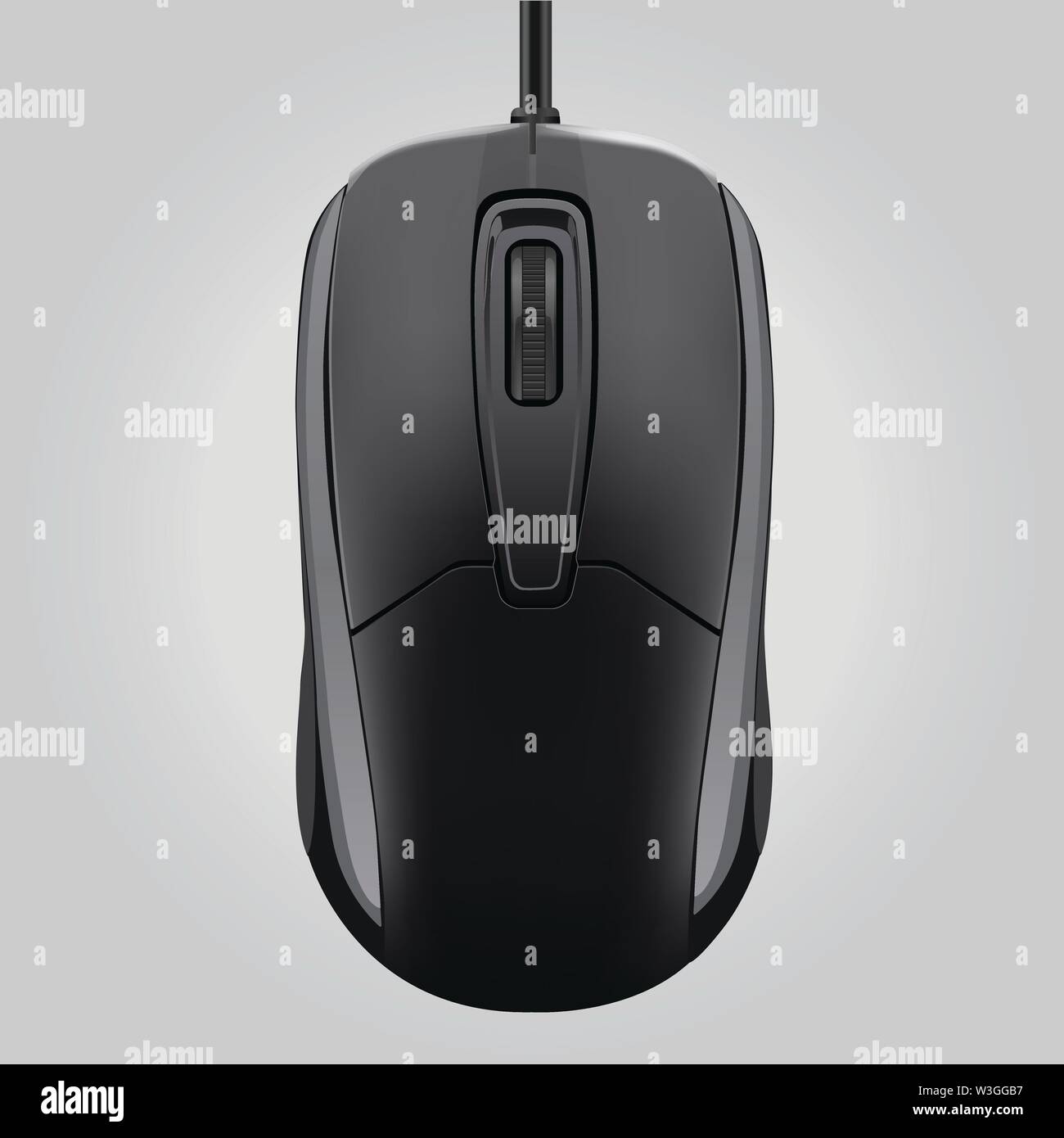 Computer black mouse with wheel isolated on gray background, vector ...