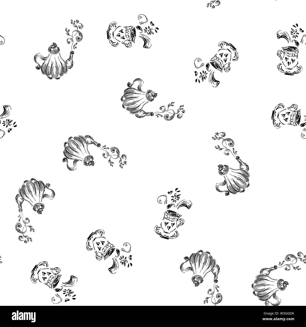 Seamless pattern of teapots and teacups isolated on white background ...
