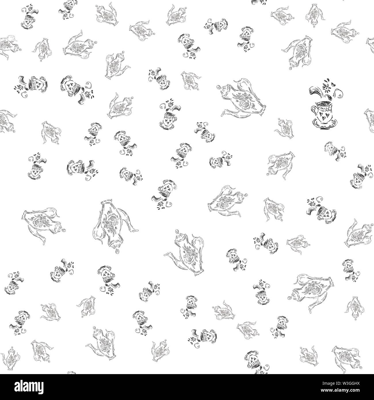 Seamless pattern of teapots and teacups isolated on white background ...
