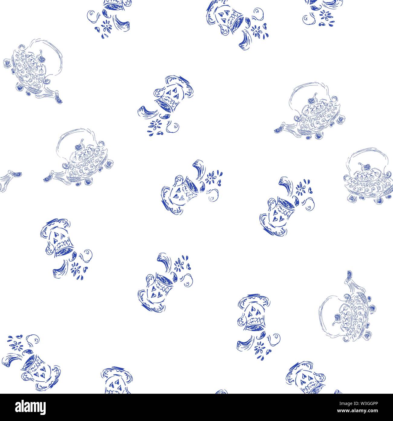 Seamless pattern of teapots and teacups isolated on white background ...