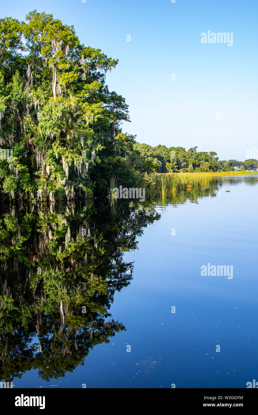 Mirror image of the scenery and lakes in Florida, with blue and green ...