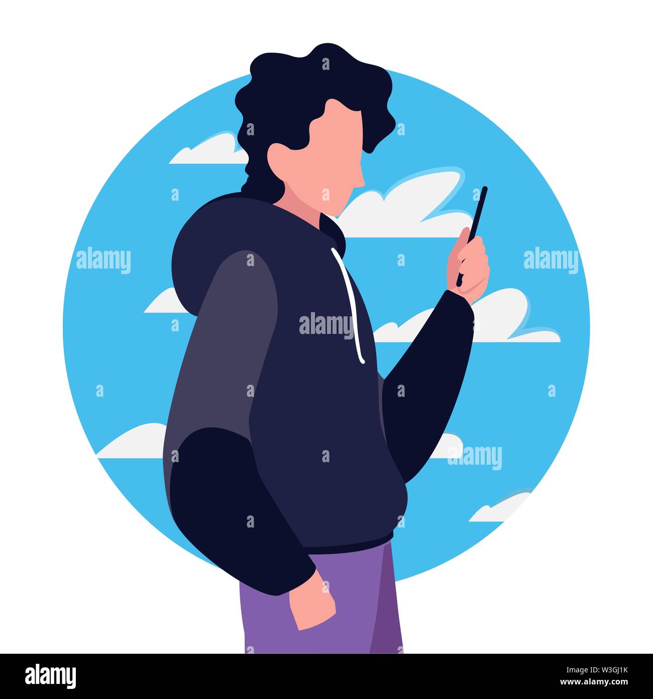 young man using smartphone social media vector illustration Stock ...