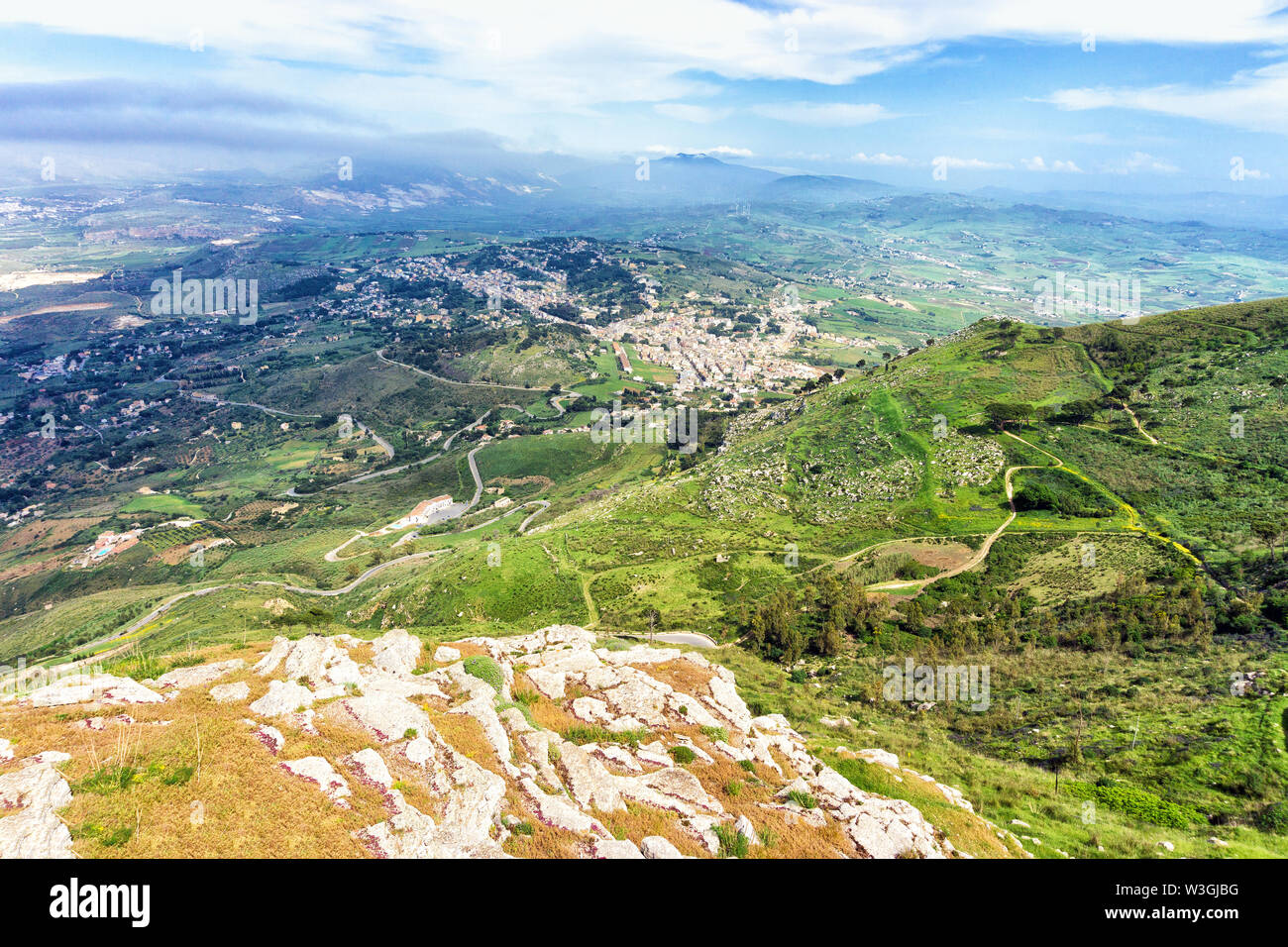View of Mount Erice from the Venus Castle in Erice, Sicily, Italy Stock ...
