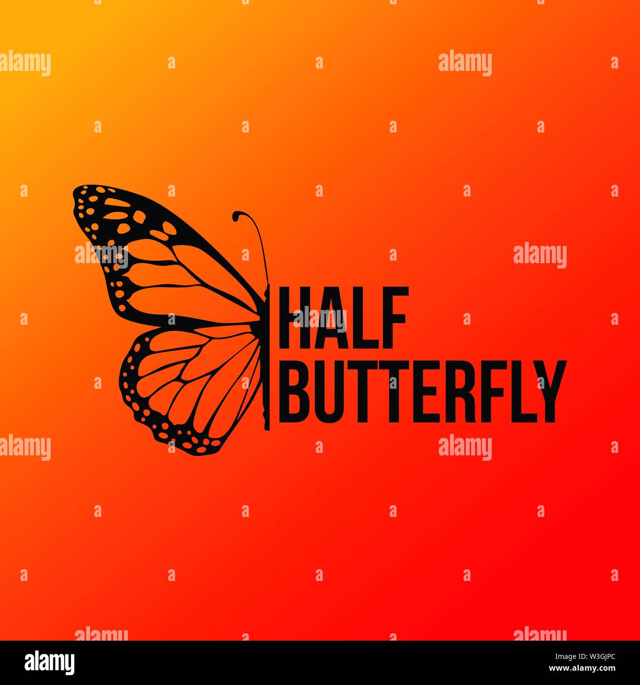 half butterfly wing sillhouette with editable text template icon or ...