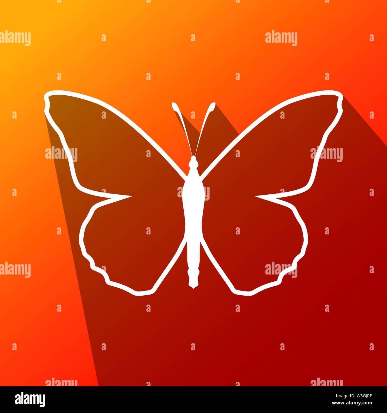 simple white outline butterfly icon with long shadow effect in red ...