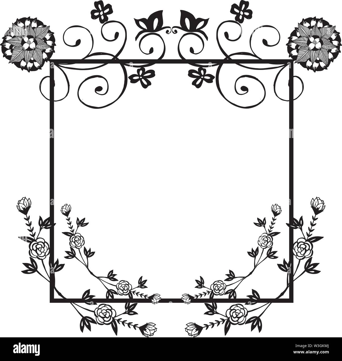 Beautiful black line art frame, texture floral. Vector illustration ...