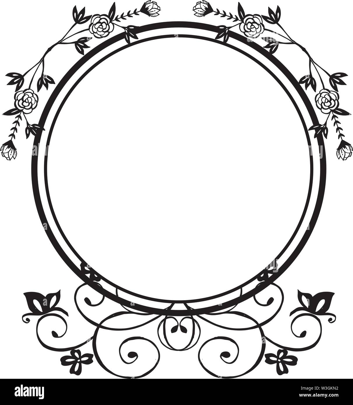 Beautiful black line art frame, texture floral. Vector illustration ...