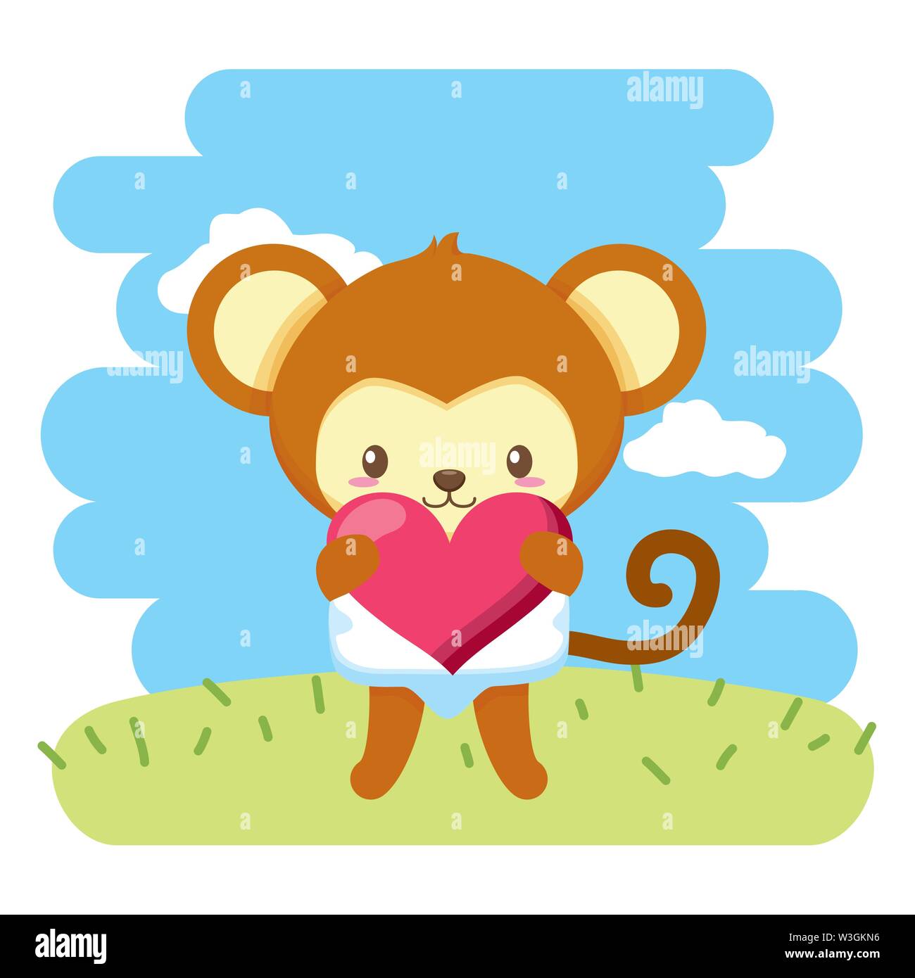 cute little monkey with heart baby character Stock Vector Image & Art ...