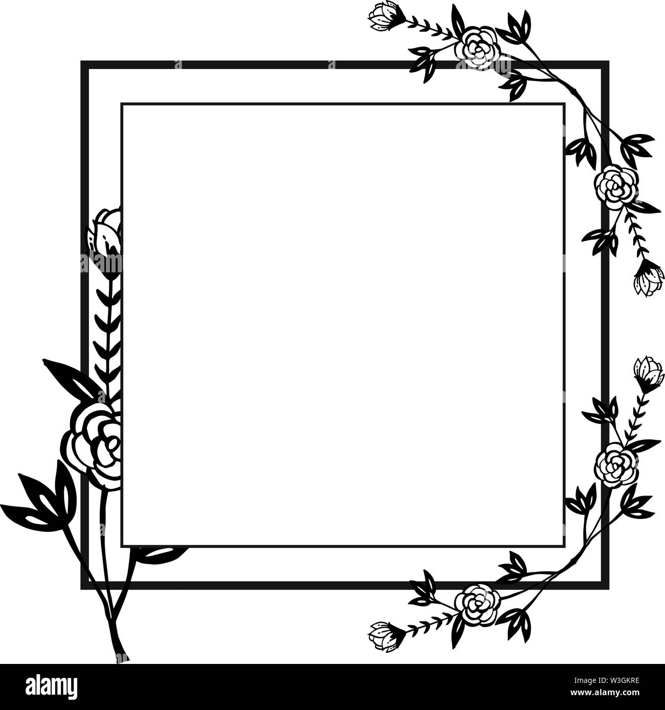 Beautiful black line art frame, texture floral. Vector illustration ...